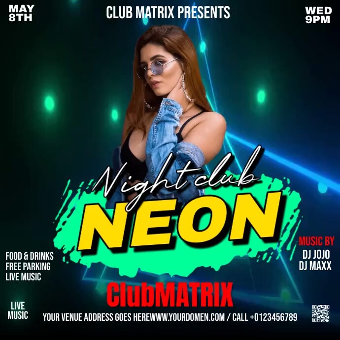 NEON NIGHT CLUB Template | PosterMyWall