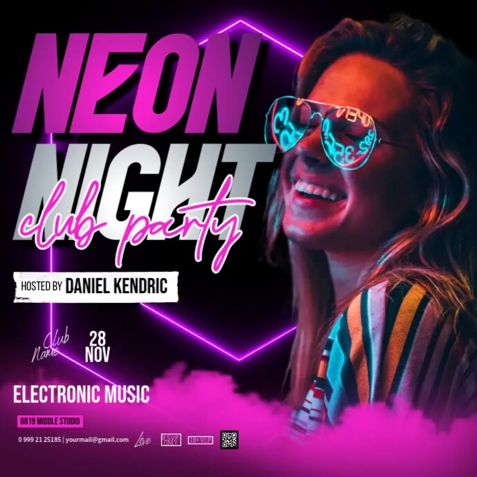Neon Night Club Party Template | PosterMyWall