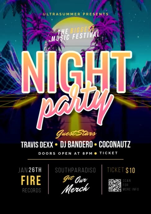 Neon Night Party A4 Templat | PosterMyWall