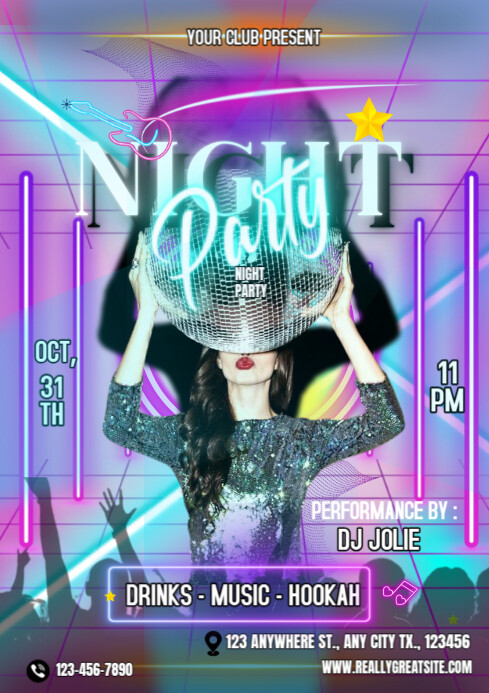 Neon Night Party A4 Template | PosterMyWall