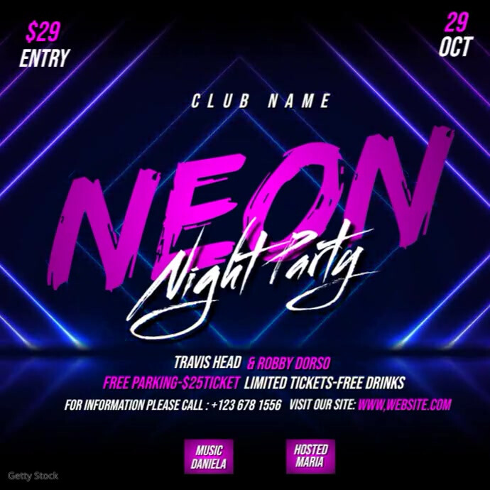 Neon Night Party Ads Template | PosterMyWall