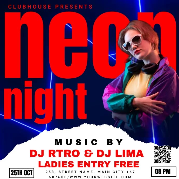 neon night party/club night/dj night Template | PosterMyWall