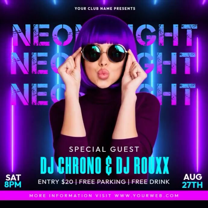 Neon Night Party Template | PosterMyWall