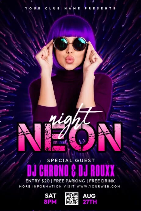 Neon Night Party Template | PosterMyWall