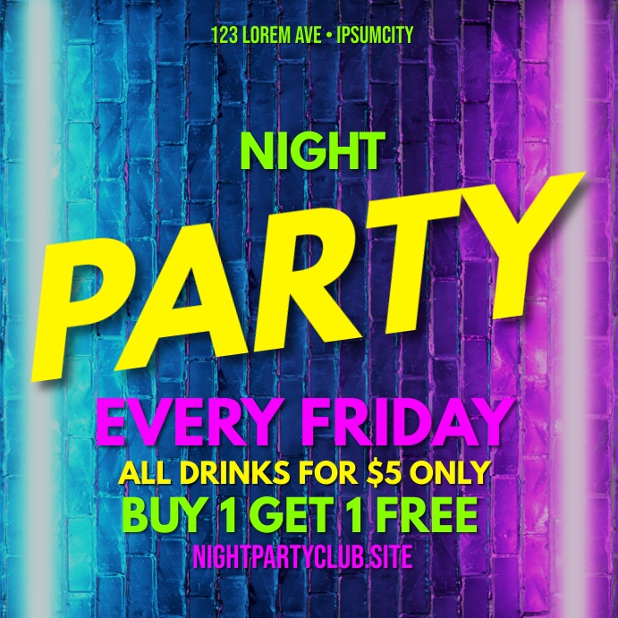 Neon Night Party Template | PosterMyWall