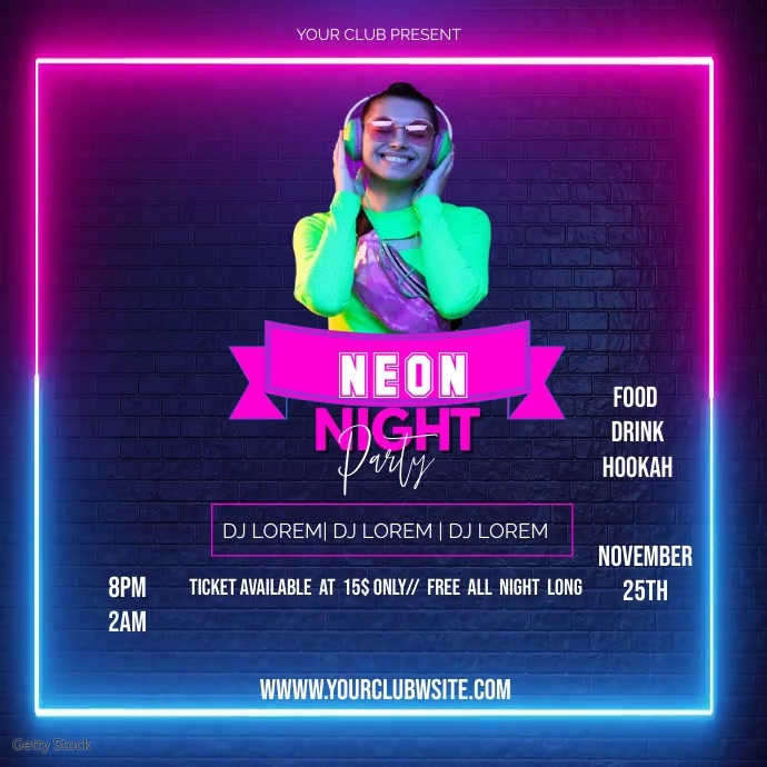NEON NIGHT PARTY Template | PosterMyWall