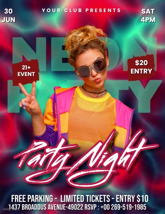 Neon Night Party Template | PosterMyWall