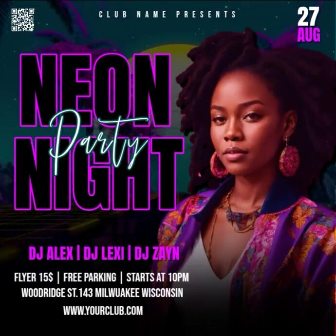 Neon Night Party Template | PosterMyWall
