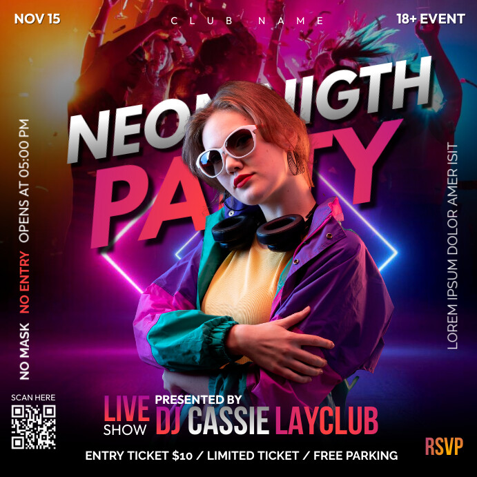 Neon Night Party Template | PosterMyWall