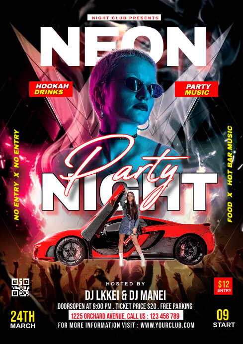 NEON NIGHT PARTY Template | PosterMyWall