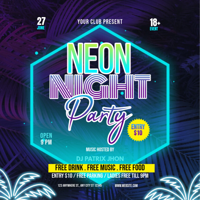 Neon night party Template | PosterMyWall