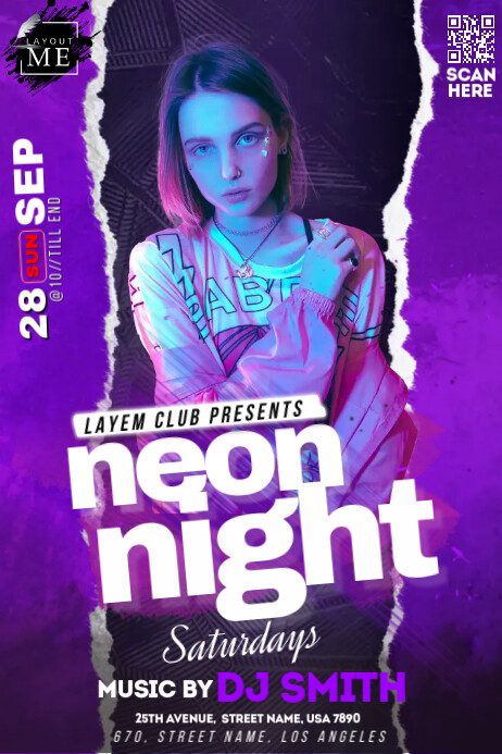 Neon Night Party Template | PosterMyWall