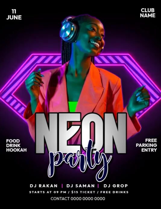 Neon Night Party Template | PosterMyWall