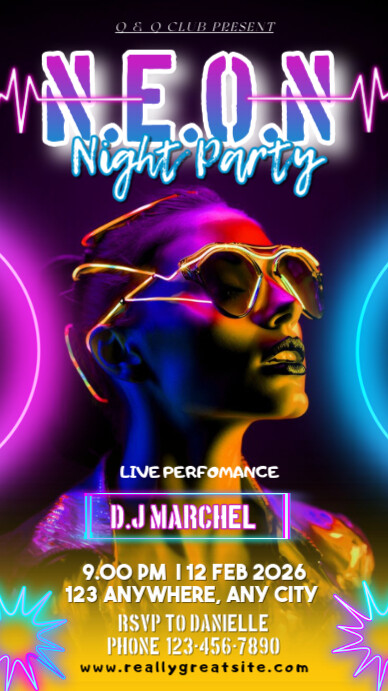 Neon Night Party Template | PosterMyWall