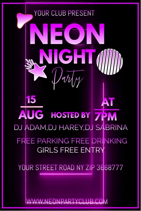 NEON NIGHT PARTY Template | PosterMyWall