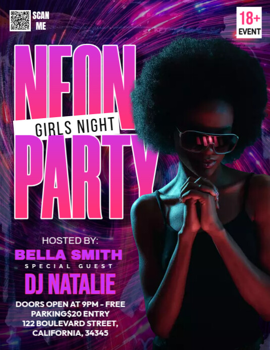 Neon Night Party Event Template | PosterMyWall
