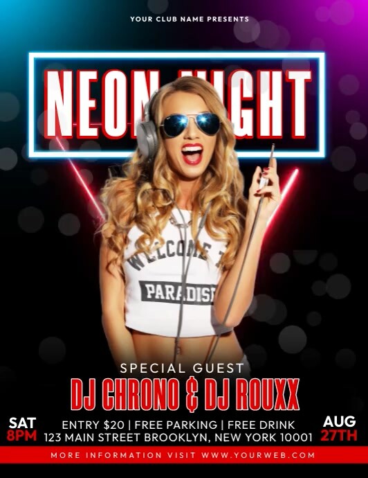 Neon Night Party Event Template | PosterMyWall