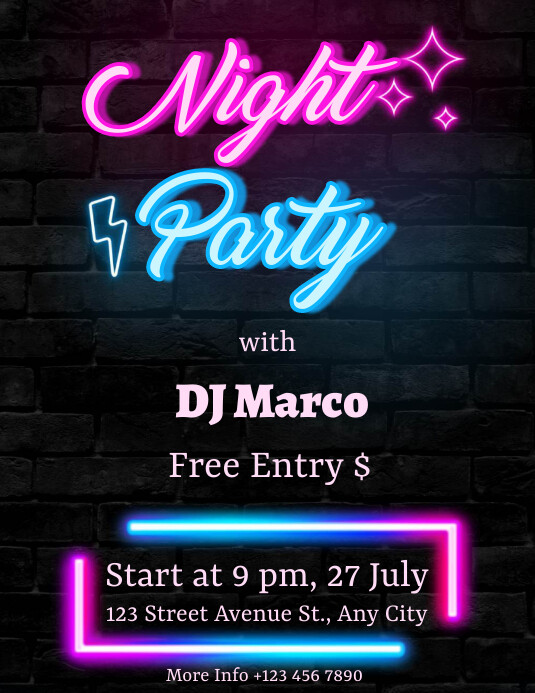 Neon Night Party Pamflet Template | PosterMyWall