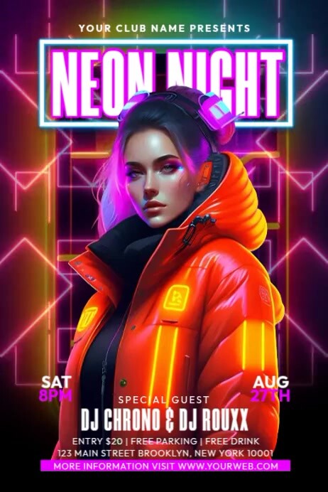 Neon Night Party Video Template | PosterMyWall