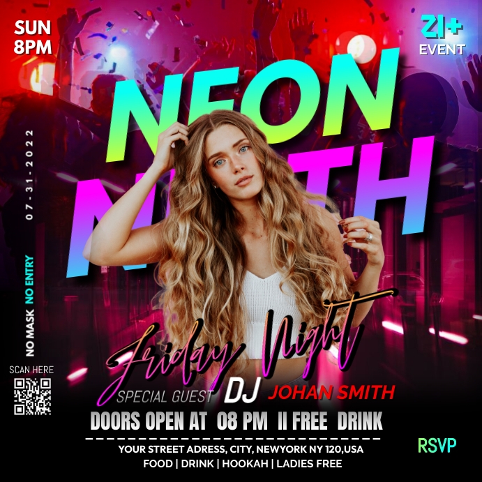 Neon Nights Party Template | PosterMyWall