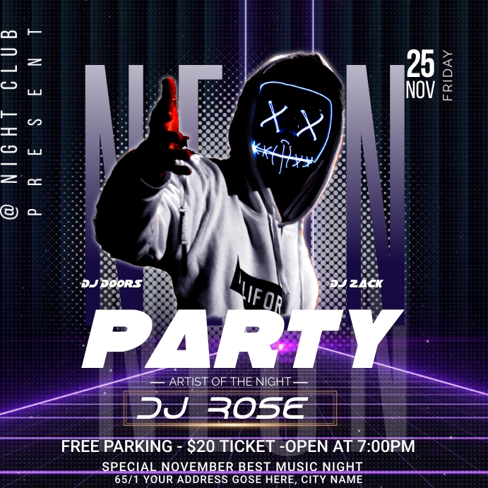 Neon Party Ads Template | PosterMyWall