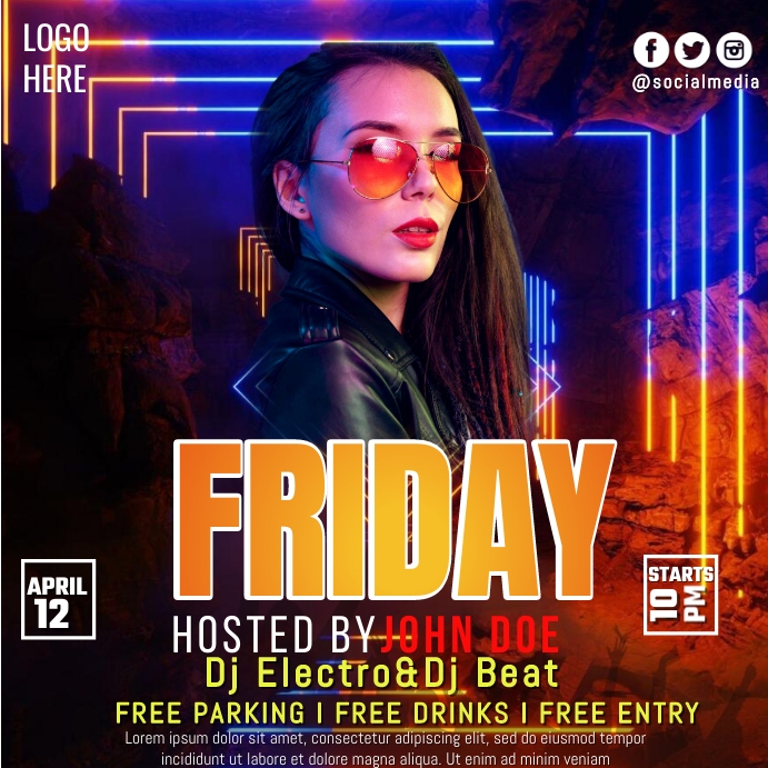 Neon Party Ads Template | PosterMyWall