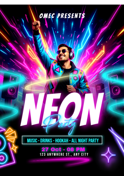Neon Party Flyer Template | PosterMyWall