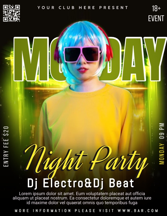 Neon Party Monday Ads Template | PosterMyWall