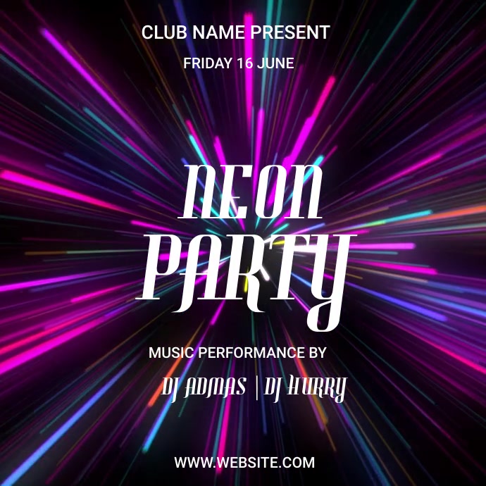 NEON PARTY NIGHT Template | PosterMyWall