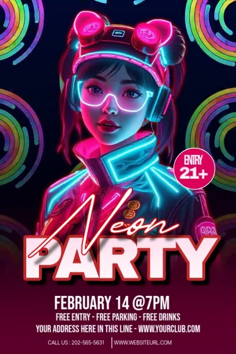 Neon Party Night Template | PosterMyWall