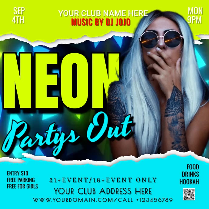 NEON PARTY OUT Templat | PosterMyWall
