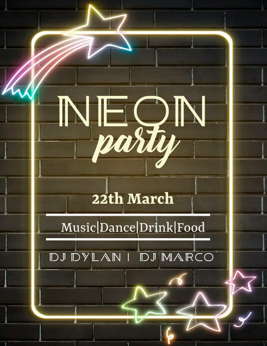 Neon Party Pamflet Template | PosterMyWall