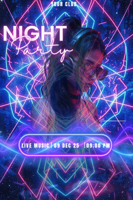 Neon Partynigh Ive Music Baground Desain Astetic N Poster Template ...