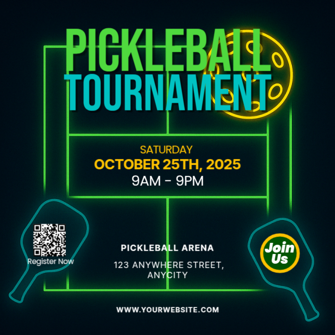 Neon Pickleball Tournament Pos Instagram Template | PosterMyWall