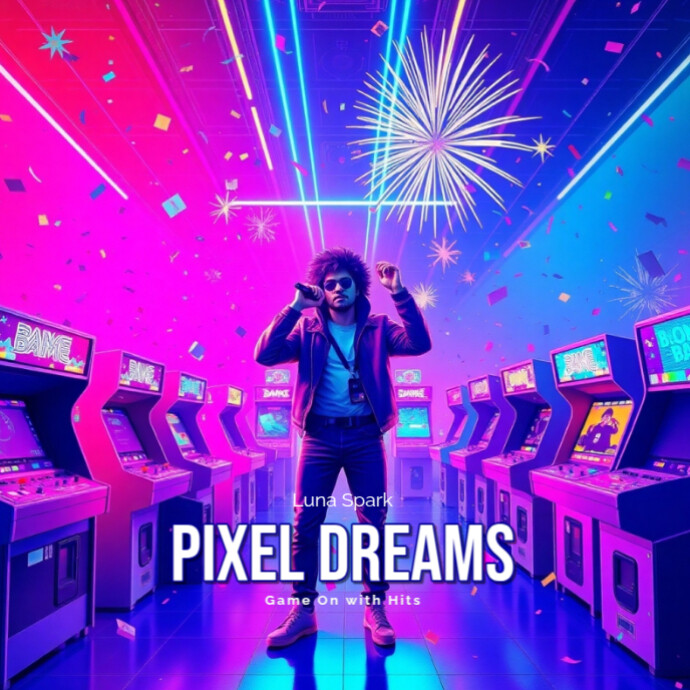 Modèle Neon pop synthwave arcade album cover premium editable template ...