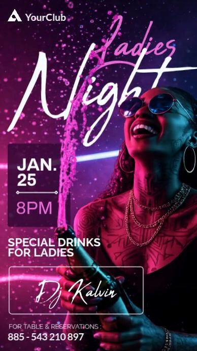 Neon Purple Pink Ladies Night Club Party Instagram story advertising ...