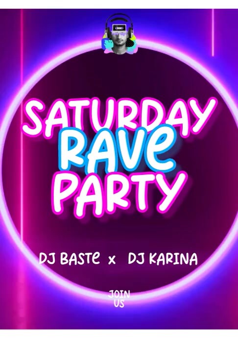 Neon Rave Party Neon A4 Template | PosterMyWall