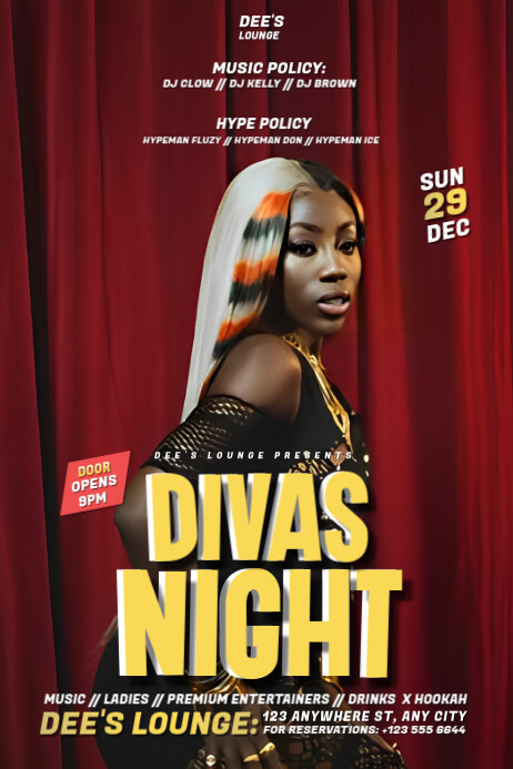 Plantilla de Neon Red Background Gradient Divas Night Poster | PosterMyWall