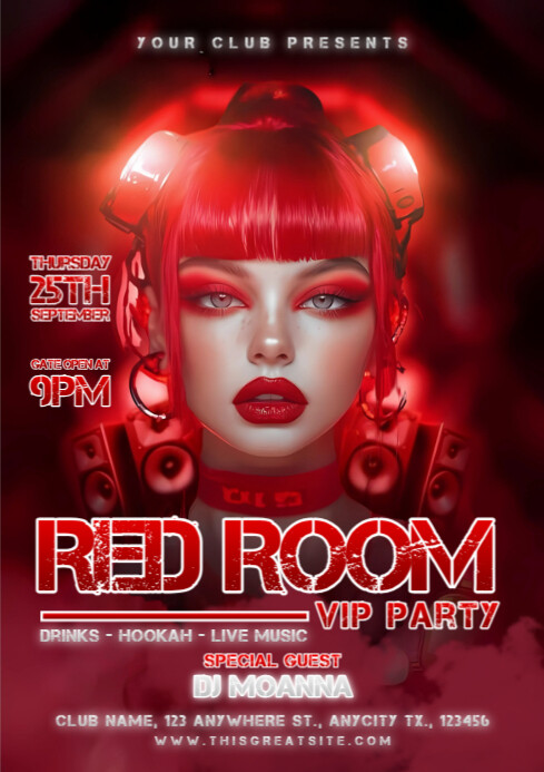 Neon Red Room Vip Party Night A4 Template | PosterMyWall