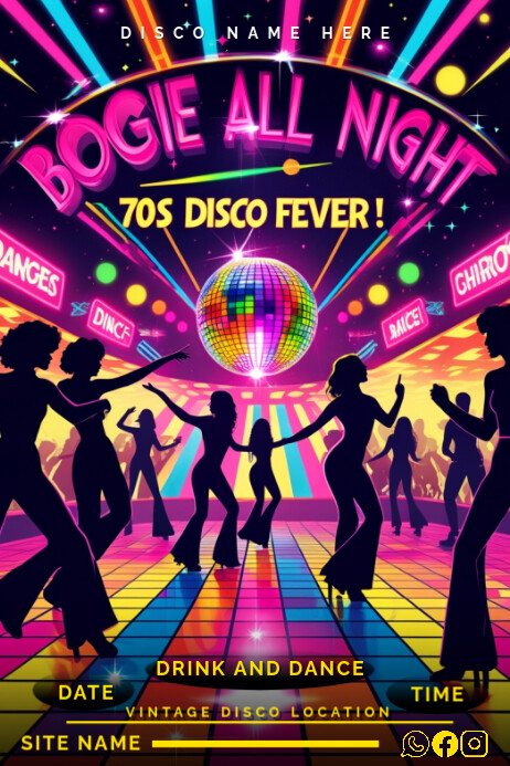 Neon Retro 70s Vintage Disco Party Poster Design Template | PosterMyWall