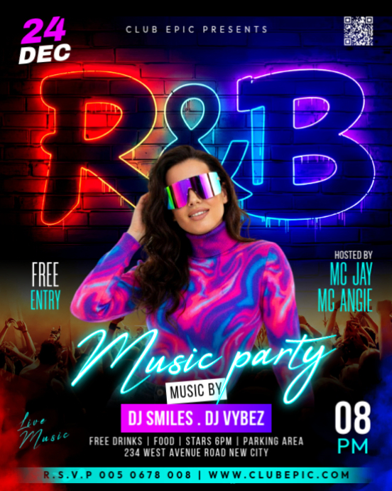 Copy of Neon Rnb Music Party R&b Glow In The Dark Night Club Disco ...