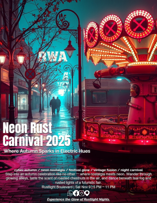 Modèle Neon Rust Carnival – Cyber Vintage Autumn Festival Flyer Design ...