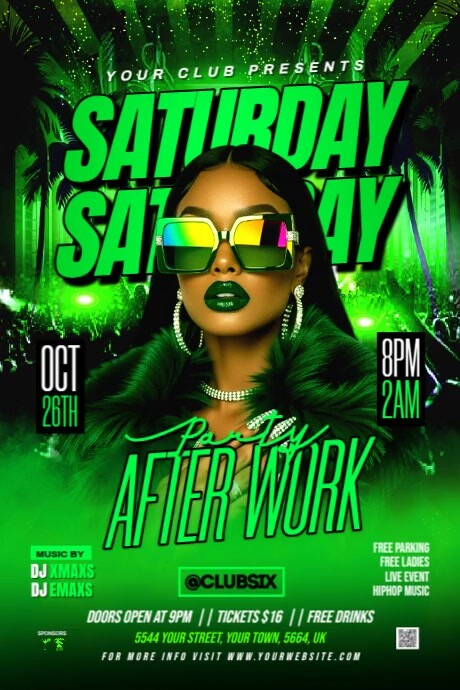 Neon Saturday After Work Party Poster Template | PosterMyWall