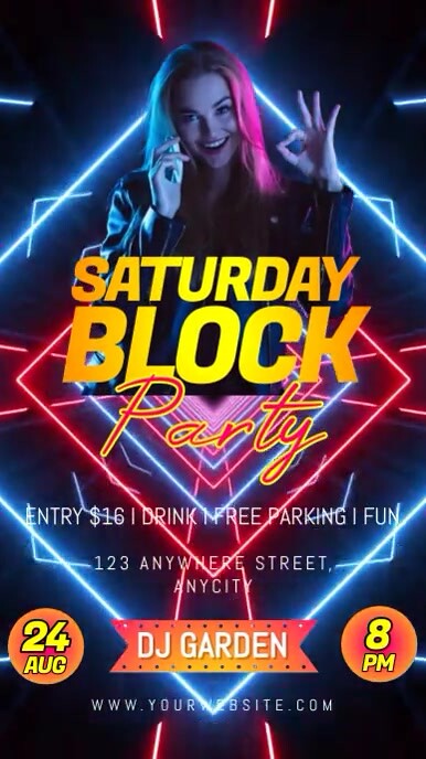Modèle Neon Saturday Block Party Reel Instagram | PosterMyWall
