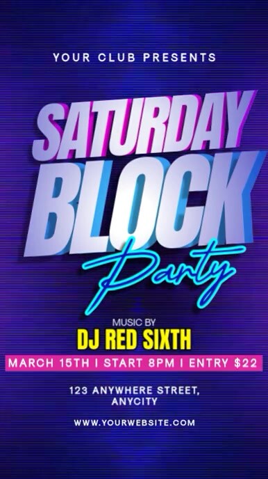 Neon Saturday Block Party Reel Instagram Template | PosterMyWall