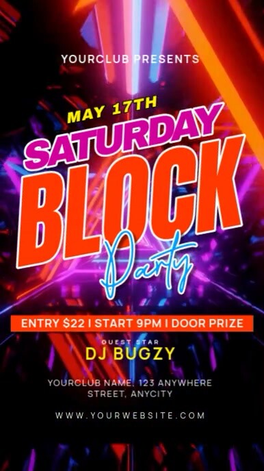 Copy of Neon Saturday Block Party Reel Instagram | PosterMyWall