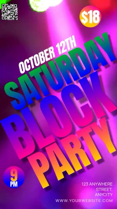 Neon Saturday Block Party Reel Instagram Template | PosterMyWall