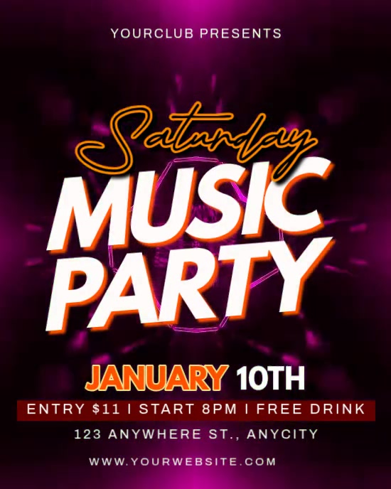 Neon Saturday Music Party Instagram Portrait Template | PosterMyWall