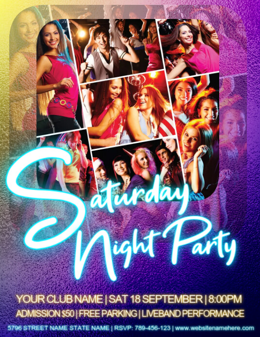 Neon Saturday Night Party Flyer Template | PosterMyWall