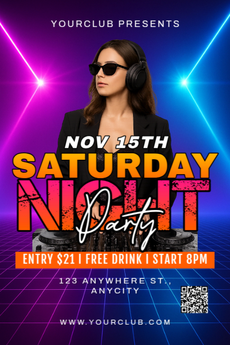 Plantilla de Neon Saturday Night Party Poster | PosterMyWall